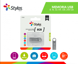 Compra Memoria USB Stylos, 8GB, USB A, Lectura 80MB/s, Plata STMUSB1B ...
