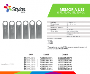 Compra Memoria USB Stylos, 8GB, USB A, Lectura 80MB/s, Plata STMUSB1B ...