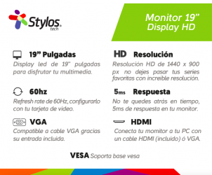 Compra Stylos LED 19 Monitor 1440x900 60Hz HDMI Negro STPMOT3B ...