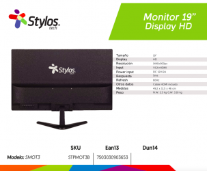 Compra Stylos LED 19 Monitor 1440x900 60Hz HDMI Negro STPMOT3B ...