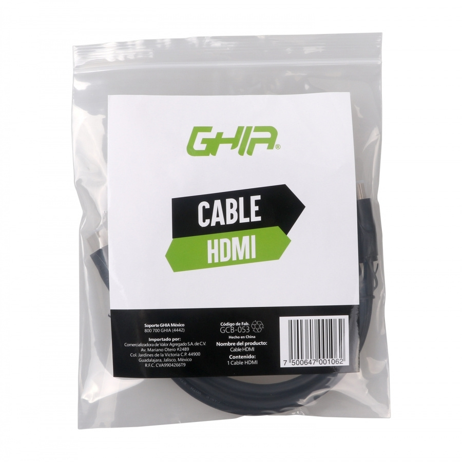 Compra Ghia Cable HDMI Macho - HDMI Macho, 4K, 60Hz, 1.8 Metros, GCB-053 | Cyberpuerta.mx