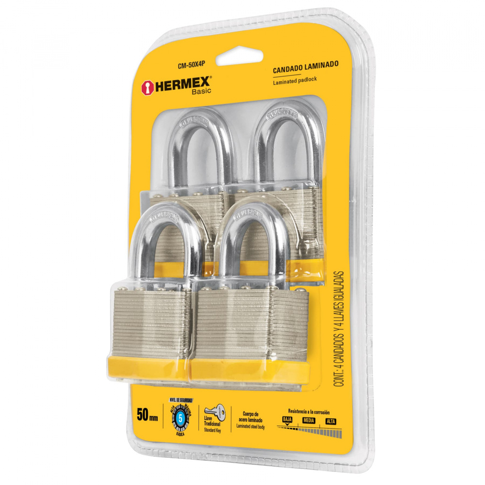 Compra Hermex Candado de Acero CM-50X4P 50mm 4 Piezas, 20508 ...