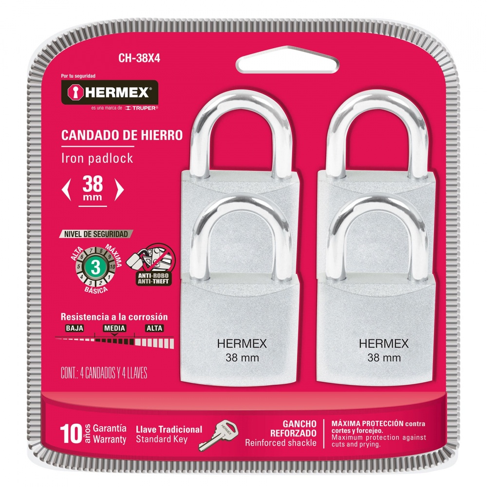 Compra Hermex Candado de Hierro 43333 38mm 4 Piezas Plata, 43333 ...