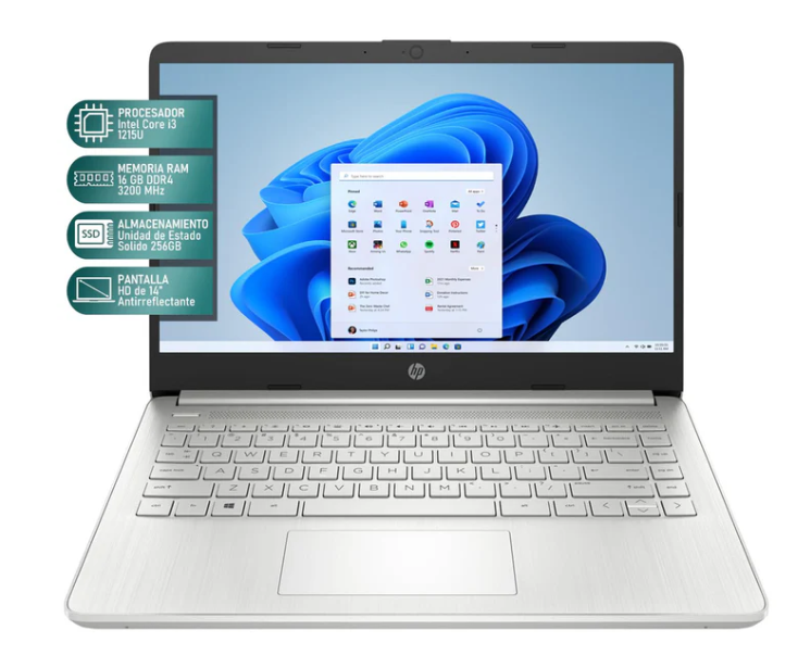 Compra Laptop HP 14" i3 16GB 256GB SSD W11 S DQ5-Ci316-ROW | Cyberpuerta.mx