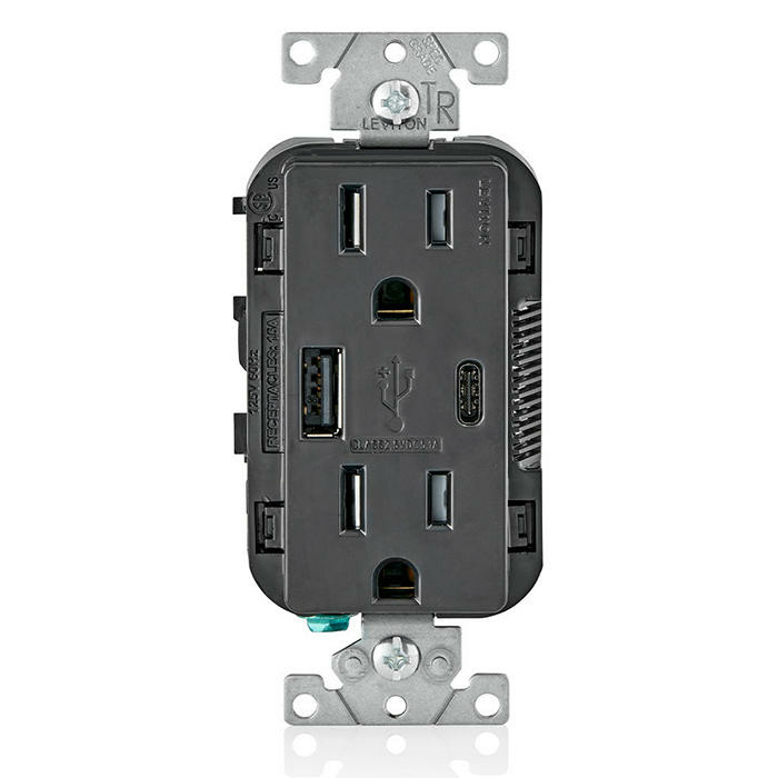 Leviton Tomacorriente T5633-00E, 2 Enchufes, 1x USB, 1x USB-C, 125V ...