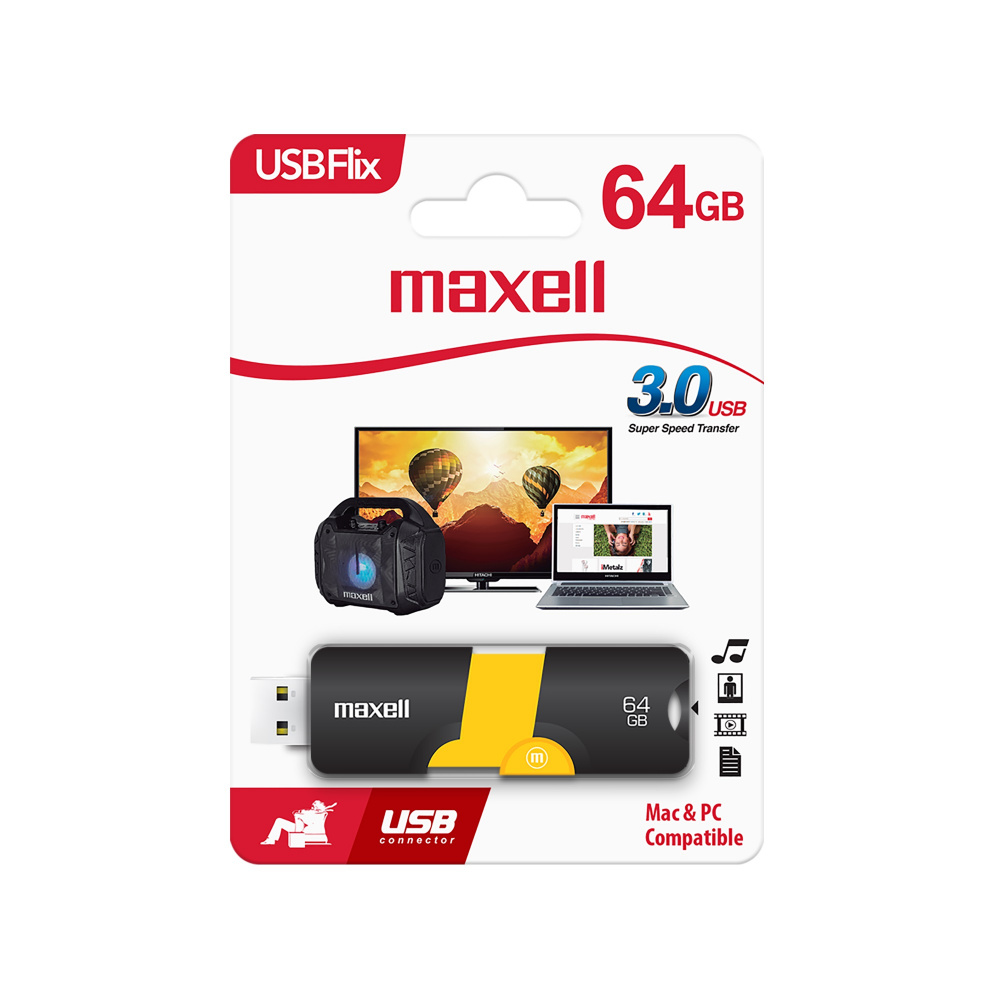 Compra Memoria USB Maxell, 64GB, USB 3.0, Negro/Amarillo, 347493 ...