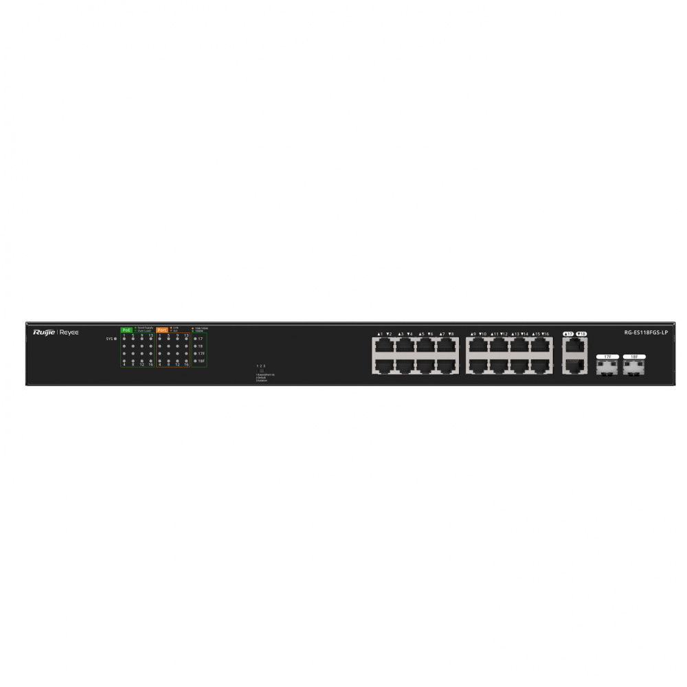 Compra Switch Ruijie 16P PoE 120W 10/100 RG-ES118FGS-LP | Cyberpuerta.mx