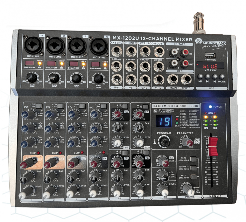 Compra ﻿Soundtrack Mezcladora MX-1202U, 12 Canales, USB, MX-1202U | Cyberpuerta.mx