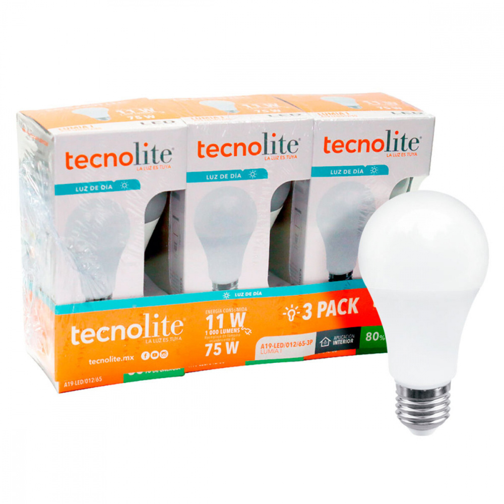 Compra Tecnolite Foco LED A19, Luz de Día, Base E27, 11W, A19-LED/012/65-3P | Cyberpuerta.mx
