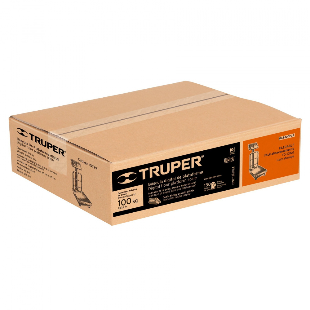 Compra Truper Báscula de Plataforma BAS-100PLA, 400g-100Kg, Naranja, 15729 | Cyberpuerta.mx