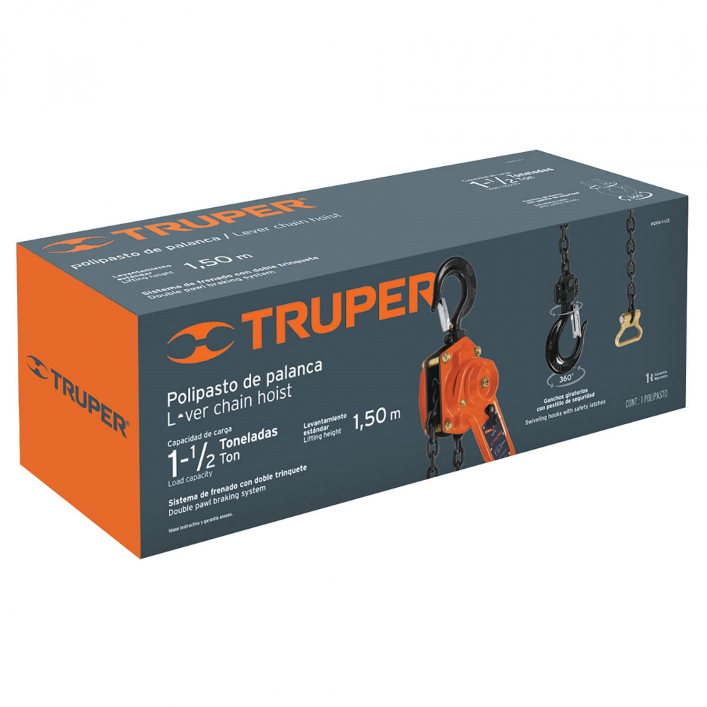 Compra Truper Polipasto POPA-1-1/2, 2000Kg, Cadena 1.5 Metros, Naranja ...