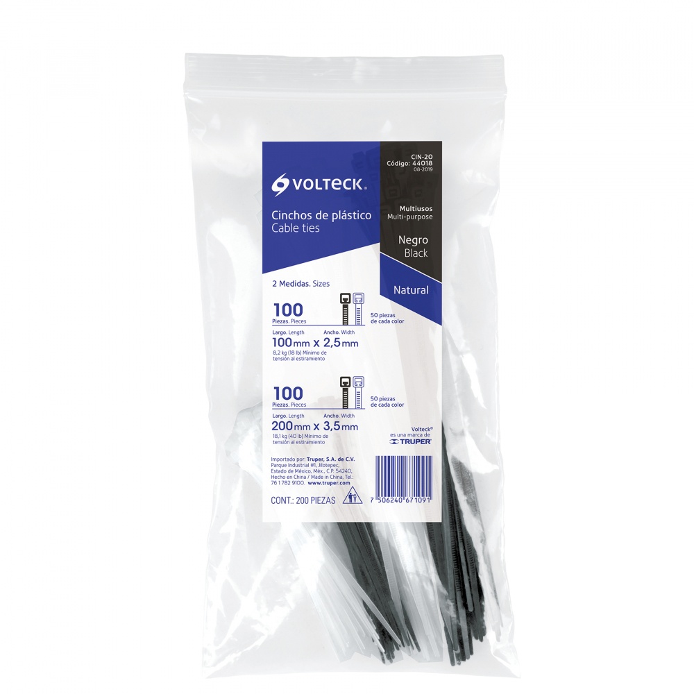 Compra Volteck Cintillo 44018 Negro/Blanco 200 Piezas, 44018 ...