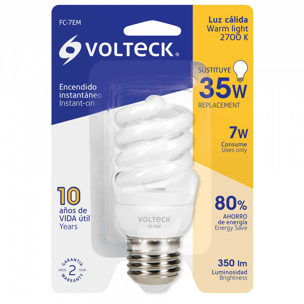 Compra Volteck Foco FC-7EM, Luz Cálida, E26/E27, 7W, 350 Lúmenes, 48203 ...